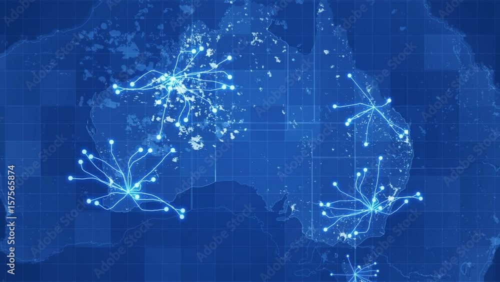 Blue Australia Map Network Rollback. Animated Australia map with grid ...
