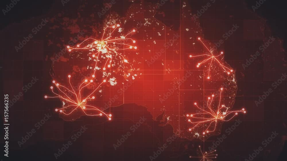 Red Australia Map Network Rollback. Animated Australia map with grid ...