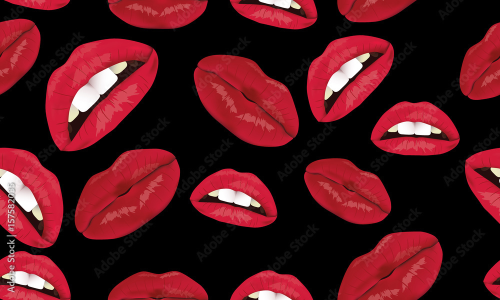 The pattern of female lips. A set of lips with an open mouth and teeth ...