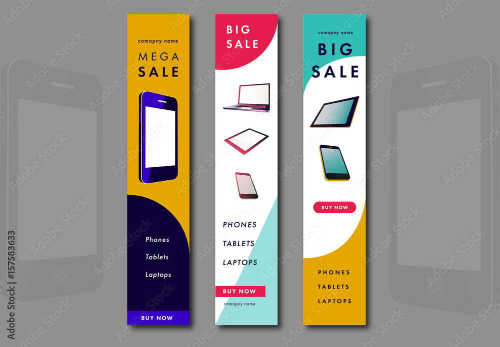 Three Skyscraper Technology Web Banner Layouts Stock Template | Adobe Stock