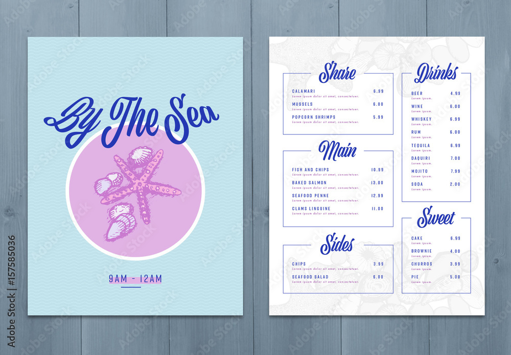 Seashell Menu Layout Stock Template | Adobe Stock