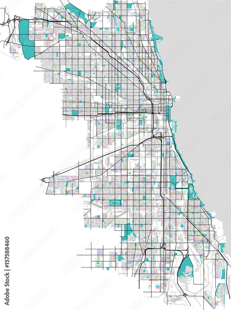 vector multicolored map of the city of Chicago, USA Stock Vector ...