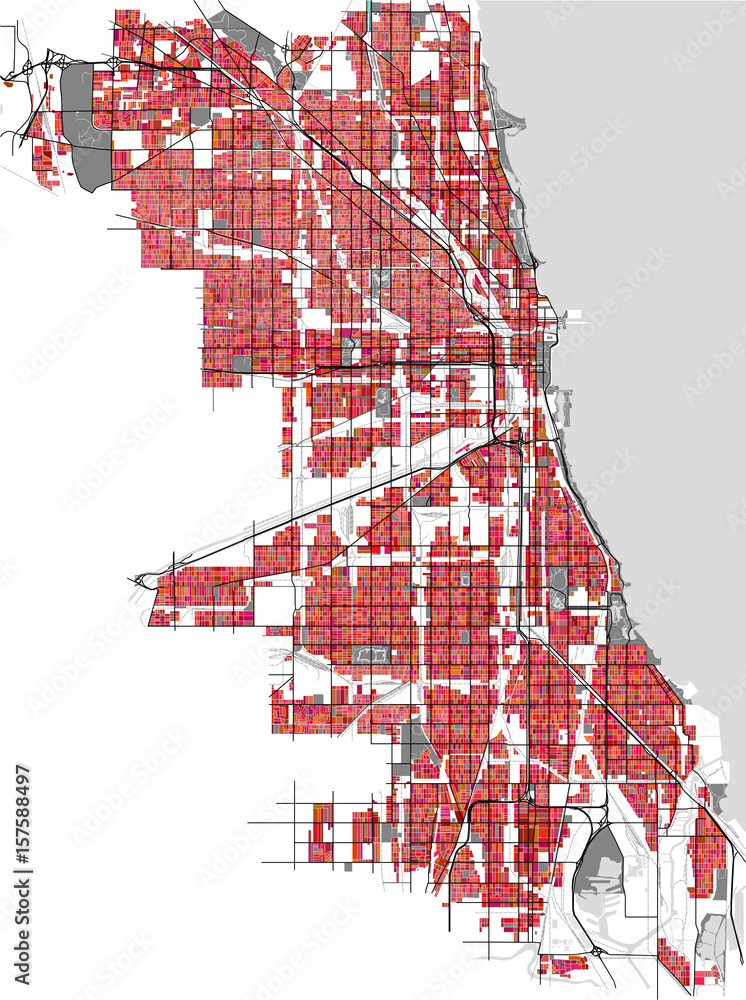 vector multicolored map of the city of Chicago, USA Stock Vector ...