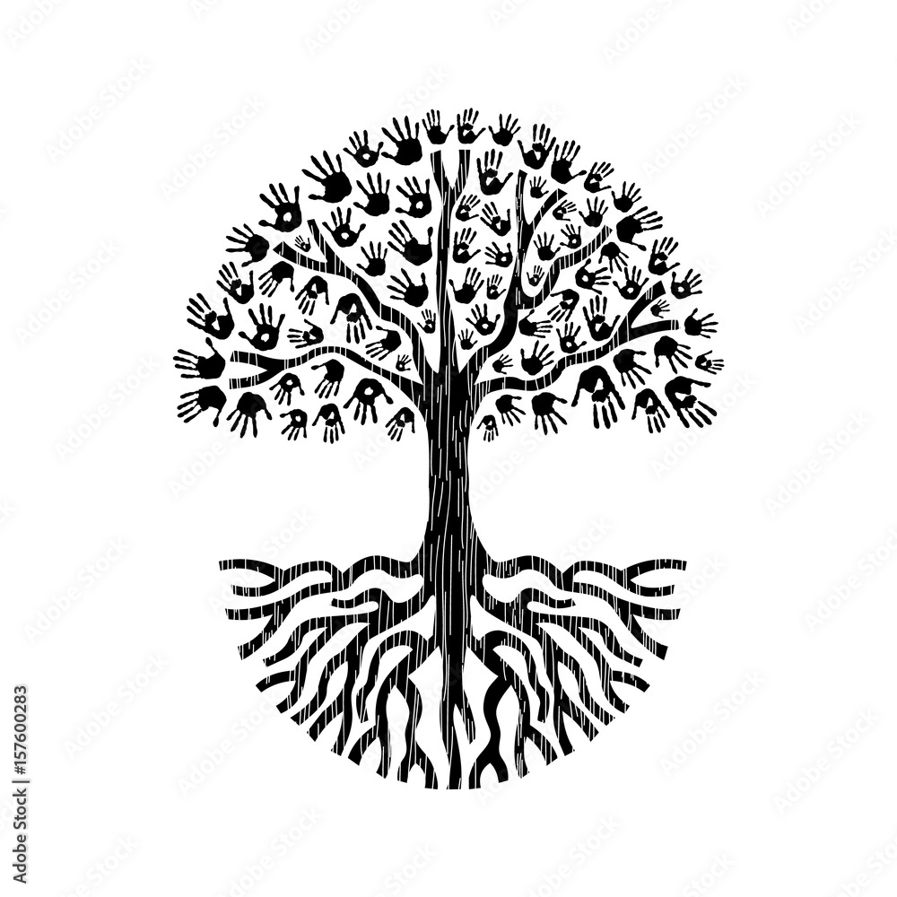 Black and white hand tree illustration isolated Stock Vector | Adobe Stock