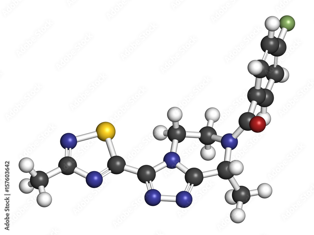 Fezolinetant drug molecule (NK3 receptor inhibitor). 3D rendering ...