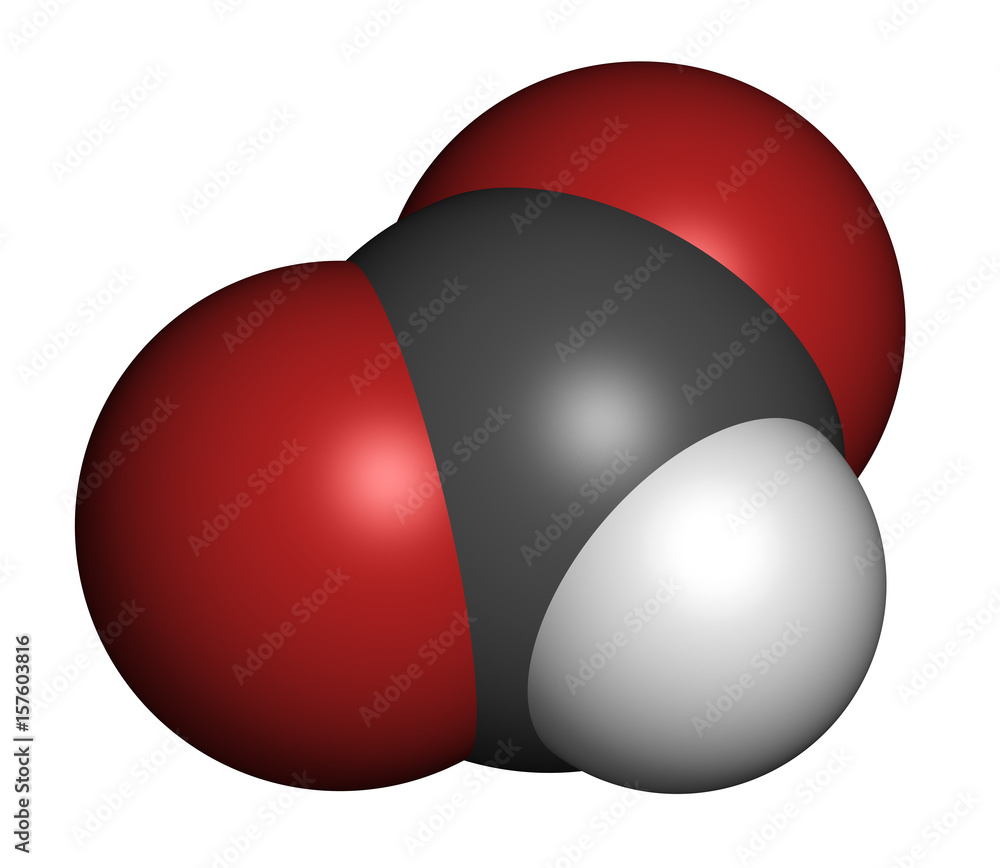 Formate anion, chemical structure. 3D rendering. Atoms are represented ...