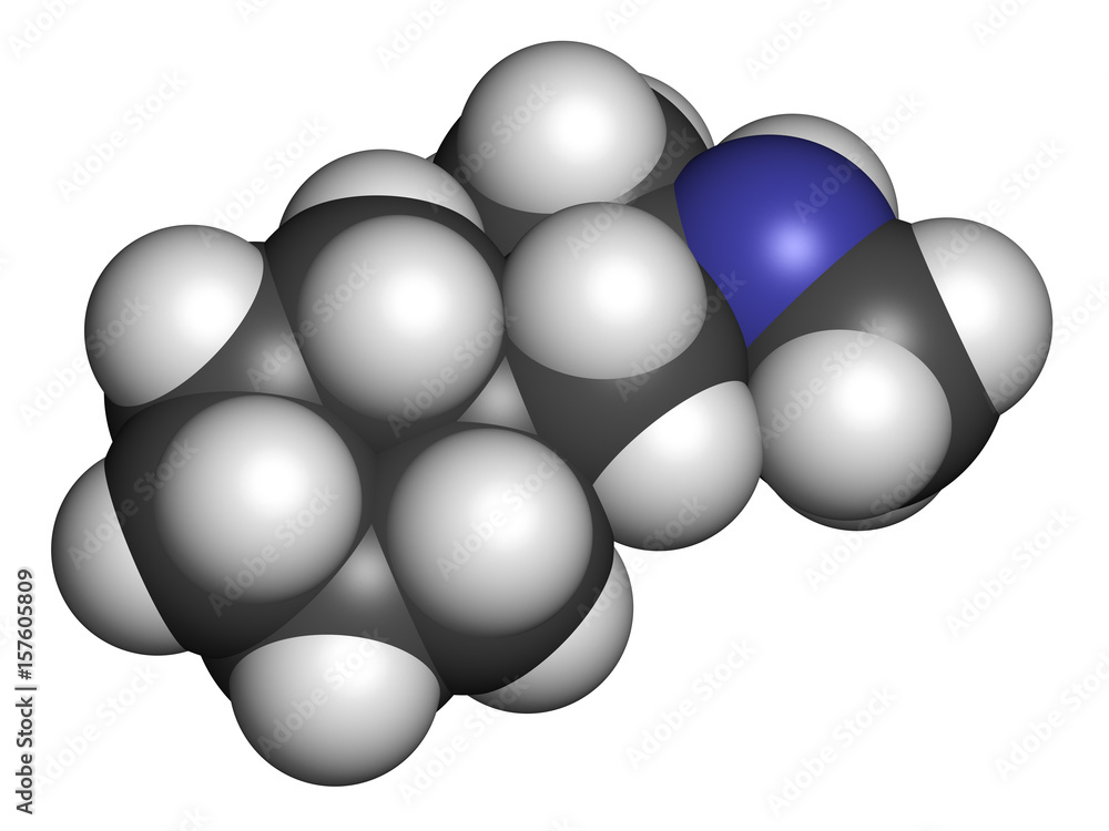 Propylhexedrine molecule. Used as nasal decongestant and stimulant. 3D ...