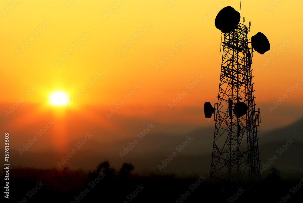 Shadow silhouette,telecommunication towers towers with sunset background blur Stock Photo ...