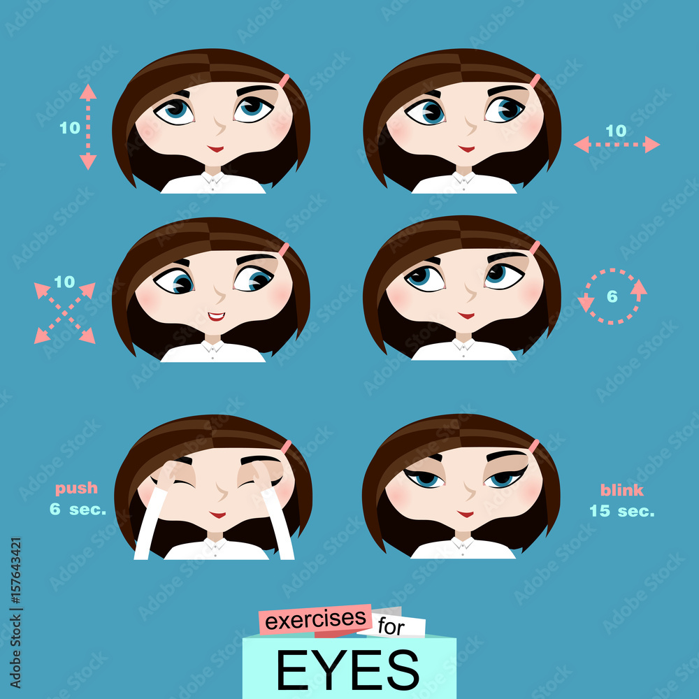 Pretty girl shows exercises for eyes. Vector infographic Stock Vector ...