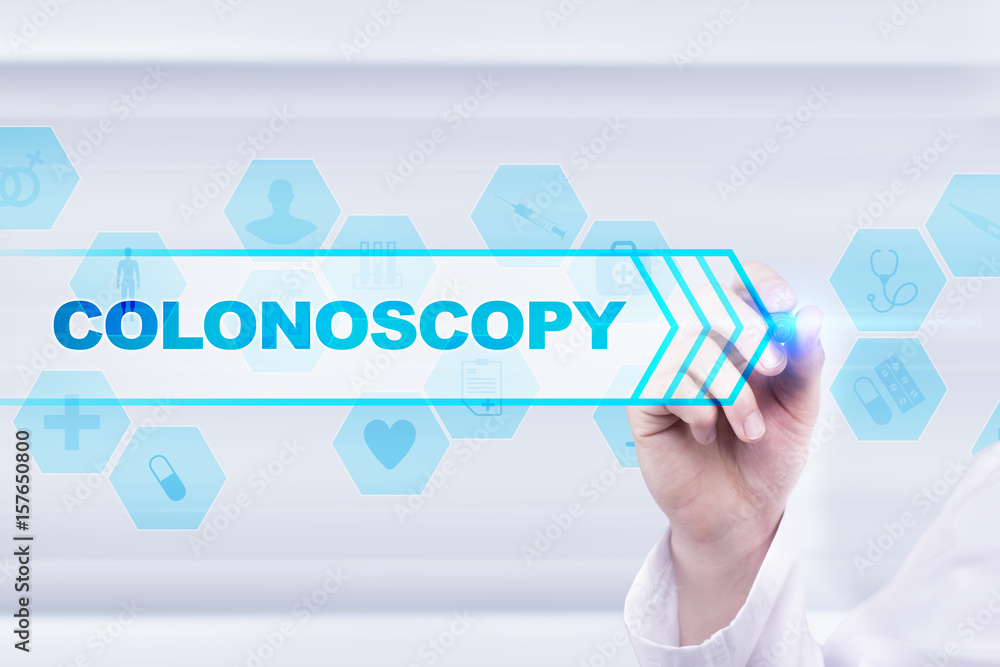 Medical doctor drawing colonoscopy on the virtual screen. Stock Photo ...