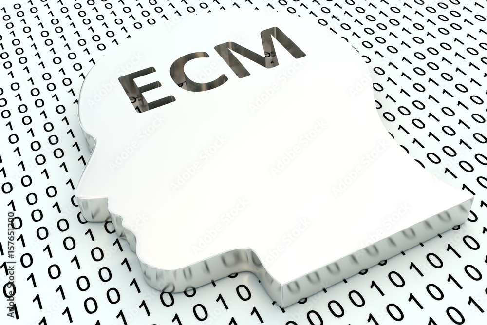 ecm is represented as a binary code and head 3d illustration Stock ...