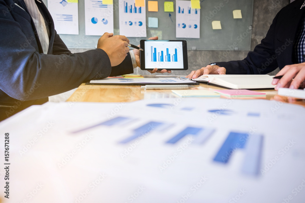 business man and secretary presentation report, two colleague excultive ...