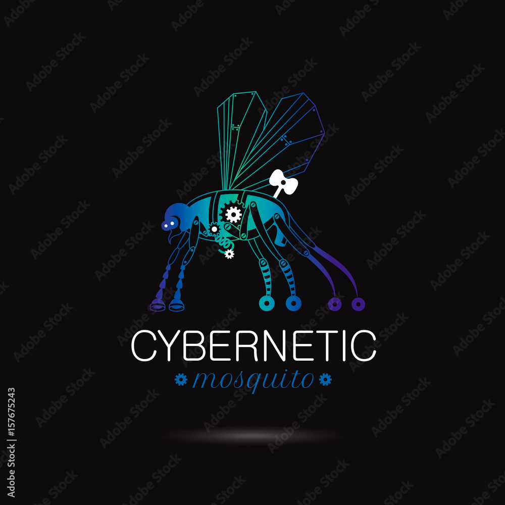Cybernetic robot mosquito logo icon. Vector steampunk cyber flying ...