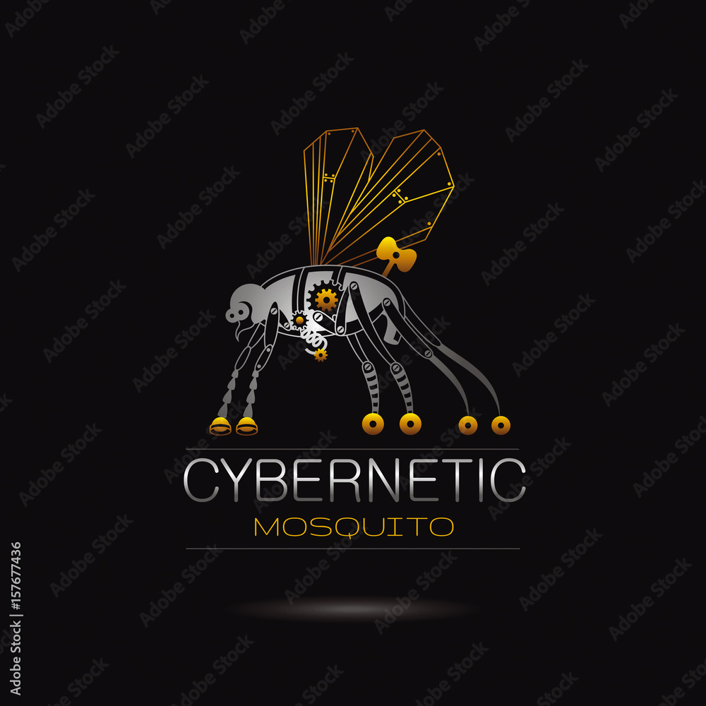 Cybernetic robot mosquito logo icon. Vector steampunk animal ...