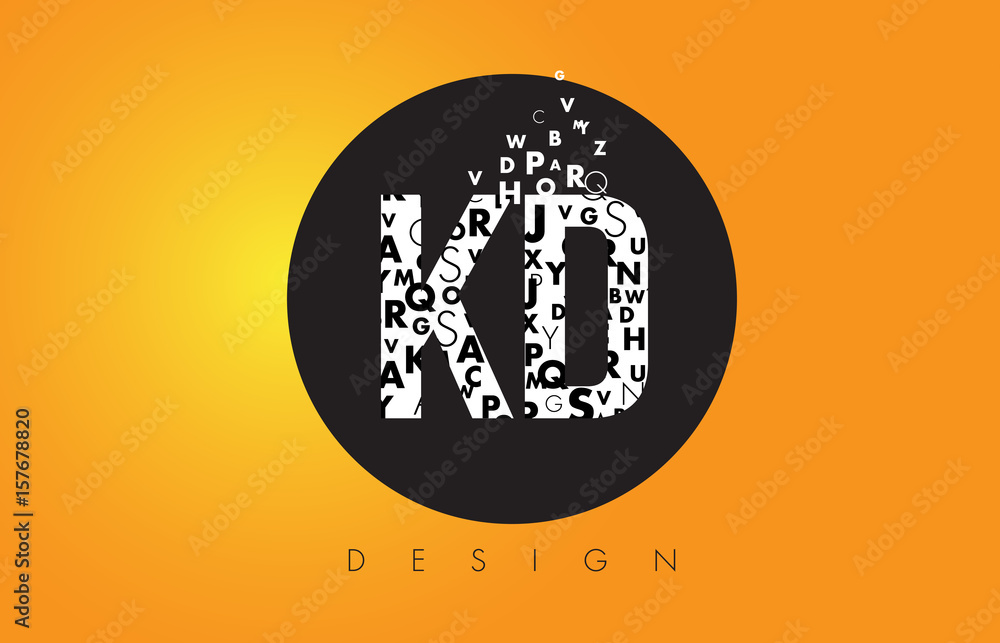 KD K D Logo Made of Small Letters with Black Circle and Yellow ...