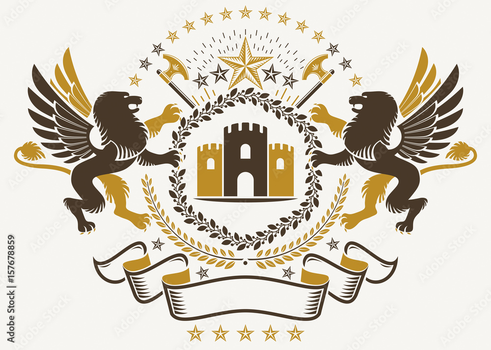 Vector heraldry emblem composed with decorative heraldic elements like ...