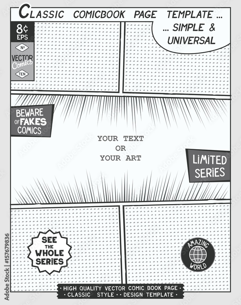 Free space Comic book page template. Comics layout and action with ...