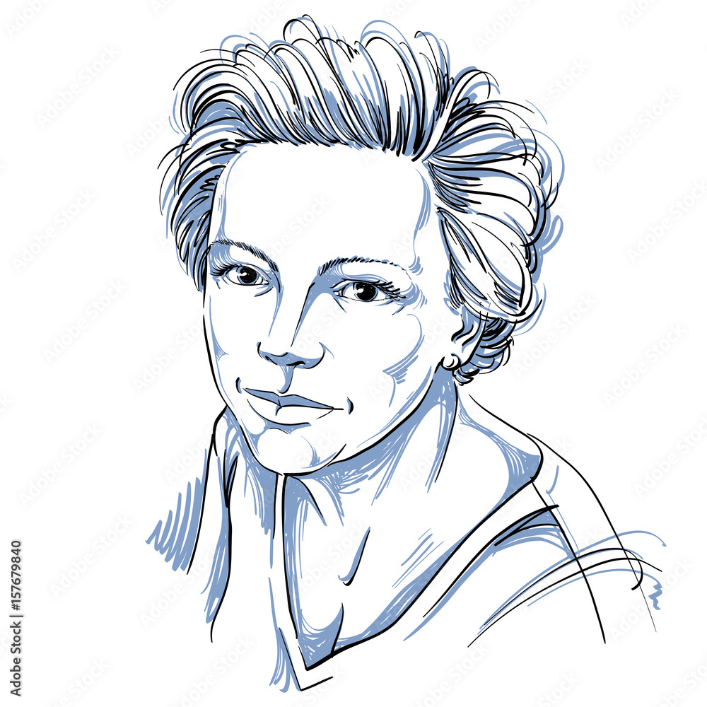 Hand-drawn vector illustration of beautiful confident woman. Monochrome ...