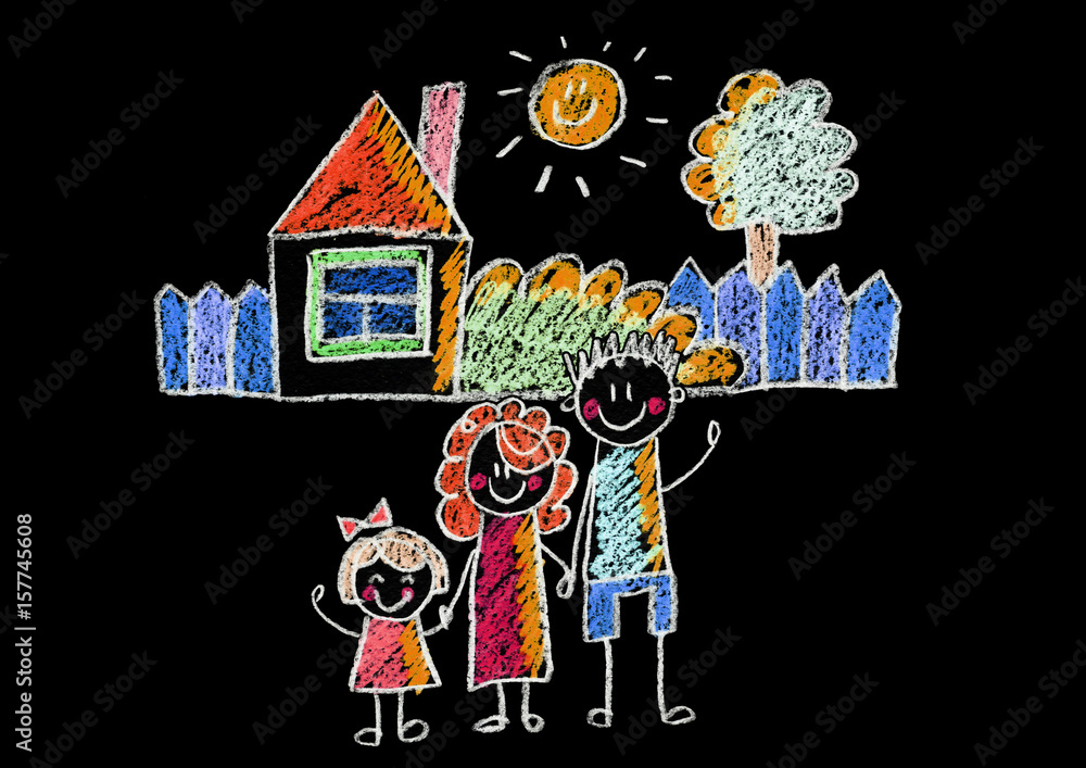 Kids drawing Happy family Mother, father, sister, brother Happy mom and ...