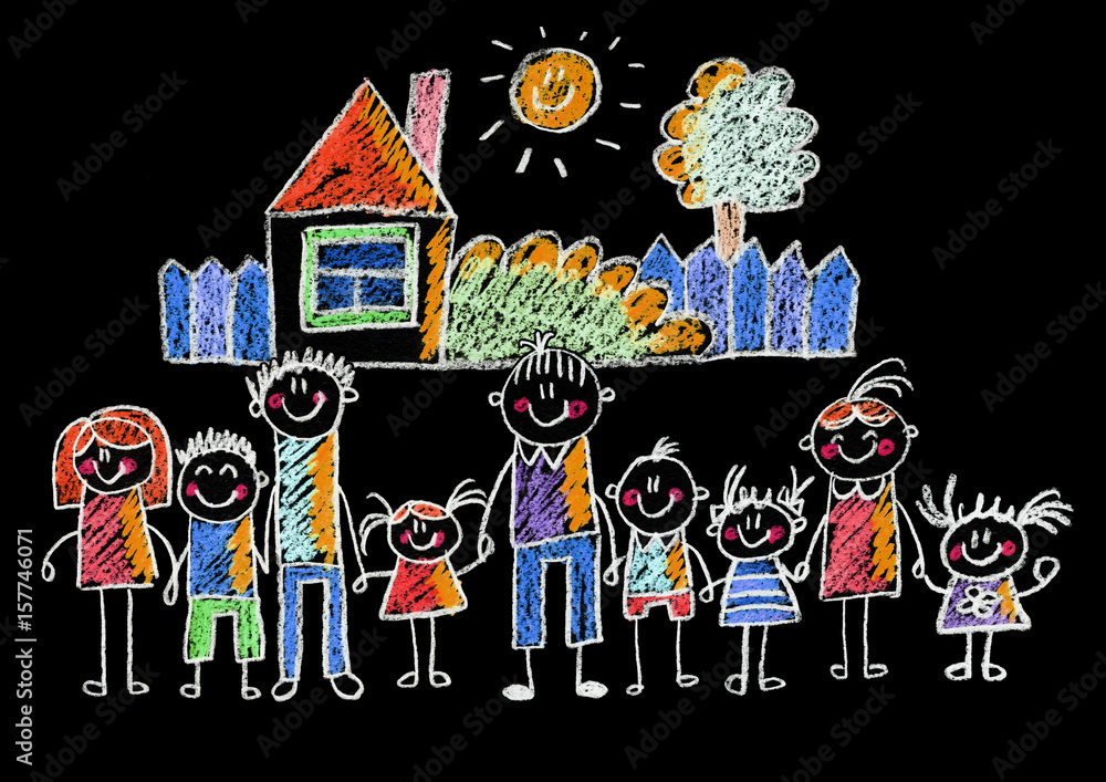 Kids drawing Happy family Mother, father, sister, brother Happy mom and ...