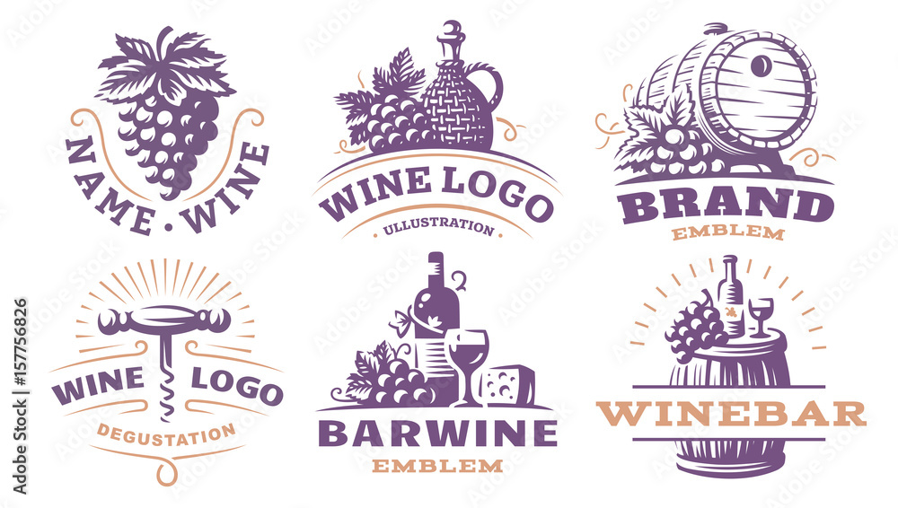 Wine set logo - vector illustrations, emblems design Stock Vector ...