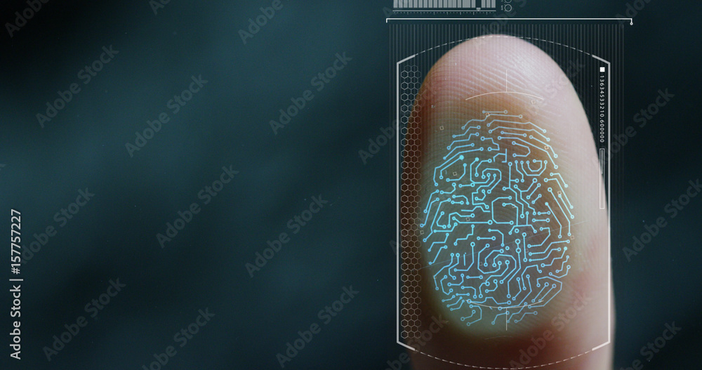 futuristic digital processing of biometric fingerprint scanner. concept ...