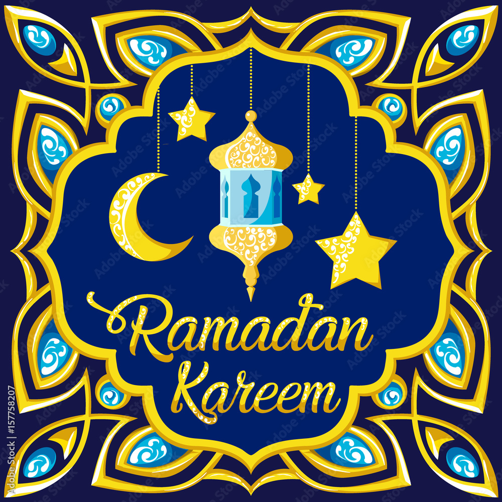 traditional ramadan kareem month celebration greeting card design, holy ...