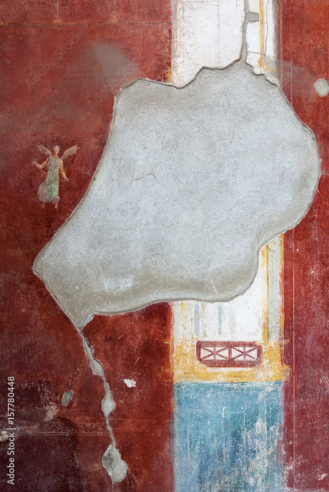Ancient red fresco of Pompeii. The ancient Roman painting photographed ...
