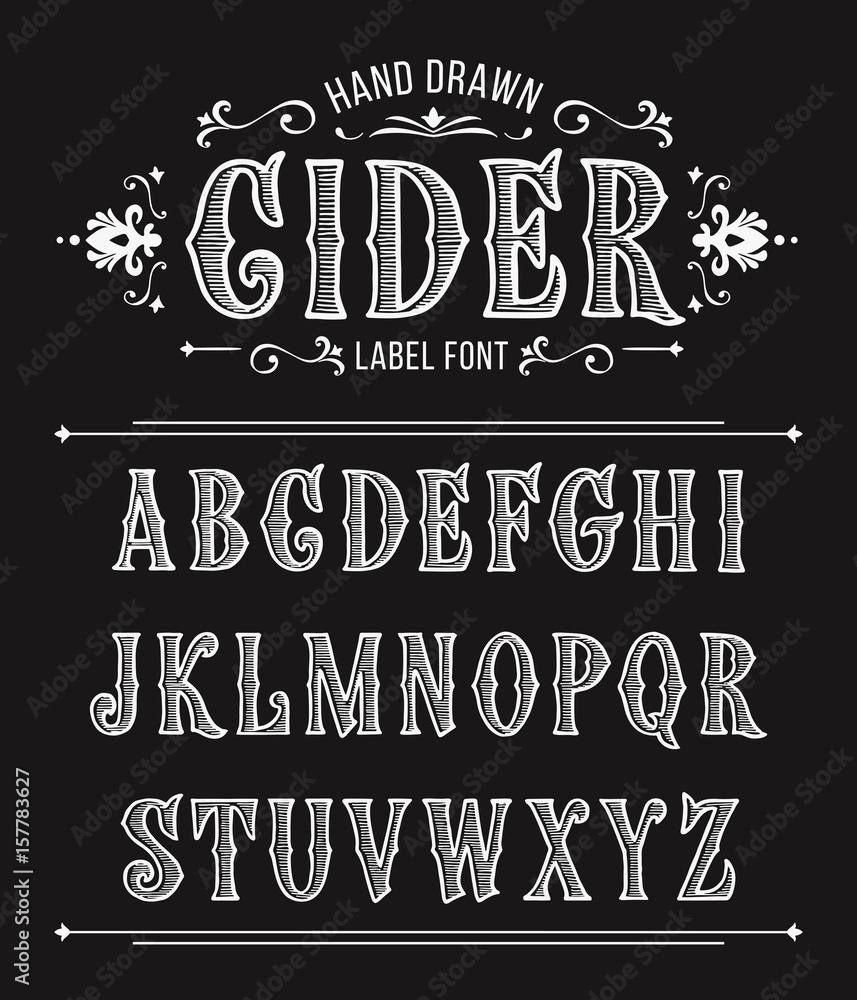 Vintage cider label font for design in vintage style. Vector typeface ...