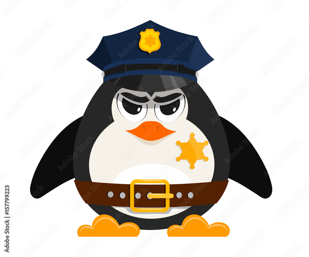 Cartoon cop on a white background. Cartoon style penguin policeman ...