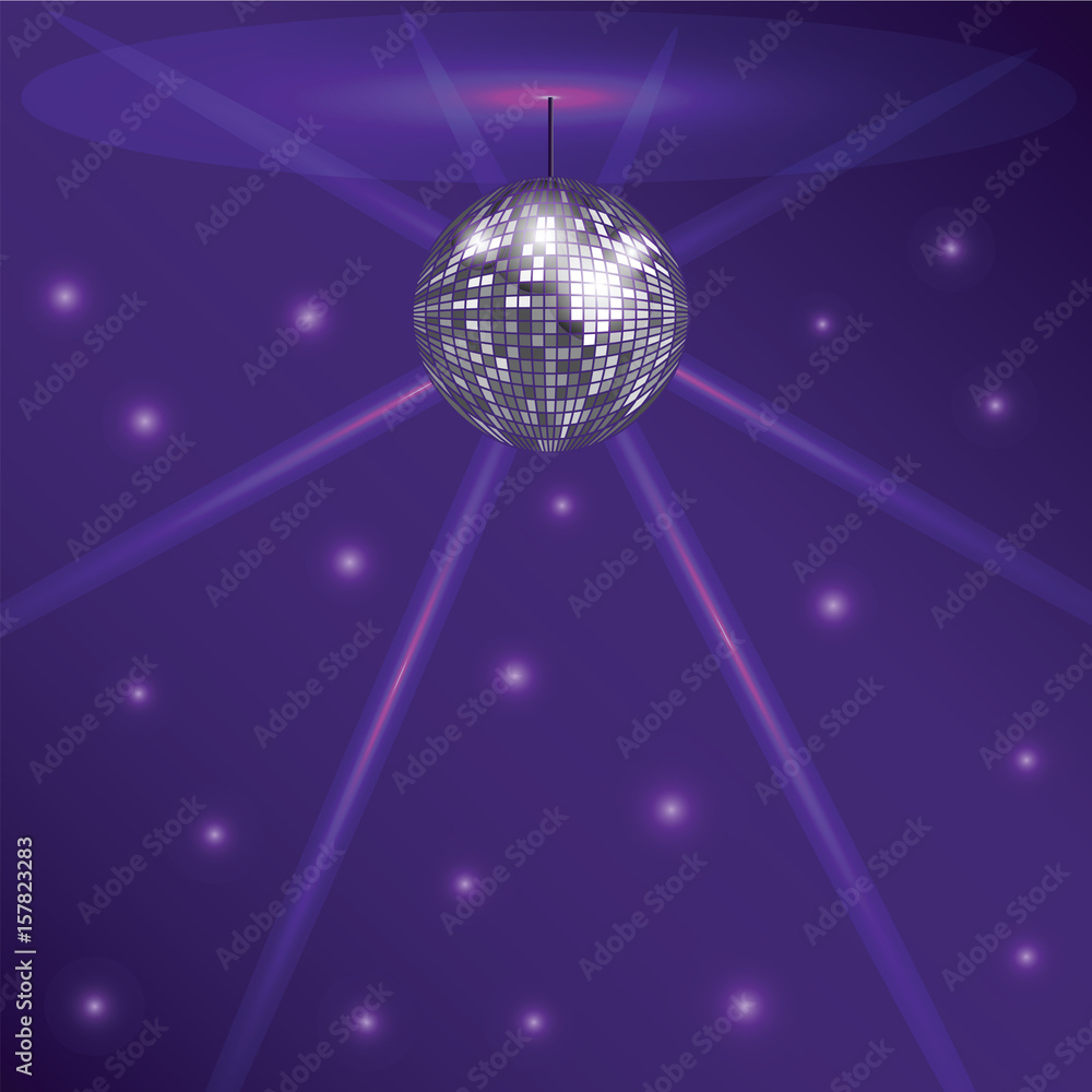 Purple background of disco. A glittering pattern with a disco ball ...