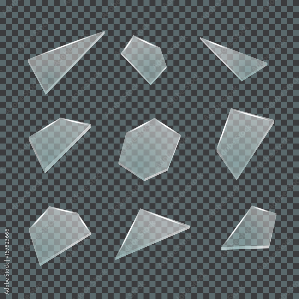 Realistic shards of glass on a transparent dark background. Elements of ...