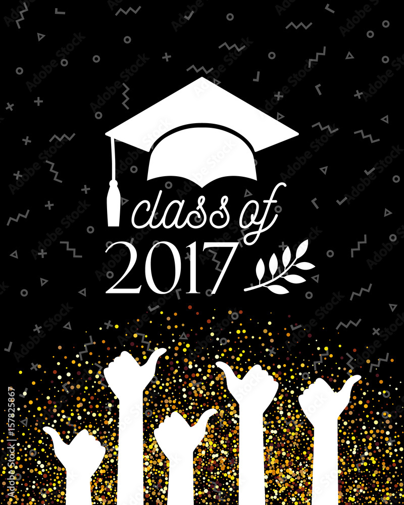Class of 2017 Graduate banner with hat, laurel and Hands with Thumbs Up ...