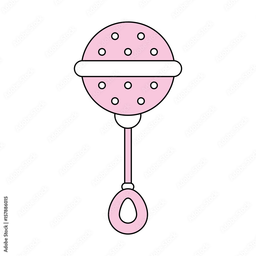 Flat line pink baby rattle over white background vector illustration ...