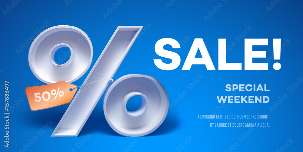 Design template with 3d percentage symbol with tag on it and place for ...