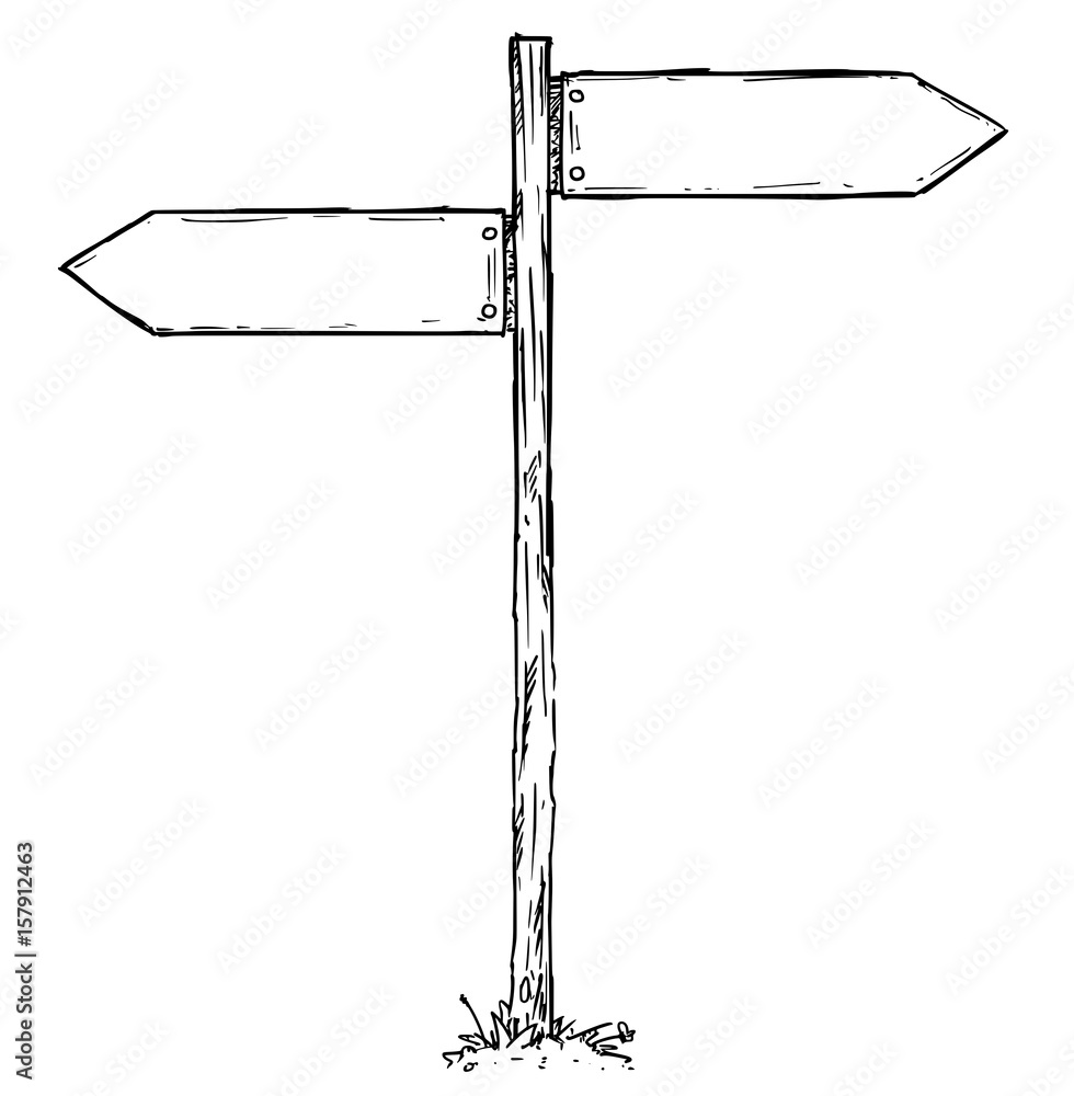 Cartoon Vector Empty Direction Sign with Two Decision Arrows Stock ...