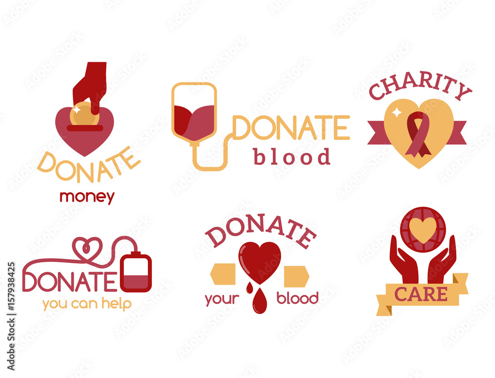 Volunteer red icons charity donation vector set humanitarian awareness ...