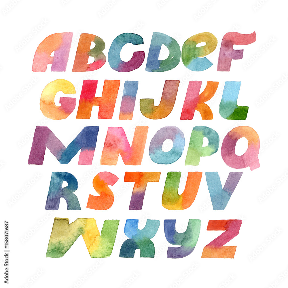 Colorful raster bold letters hand drawn with brush and gradient ...