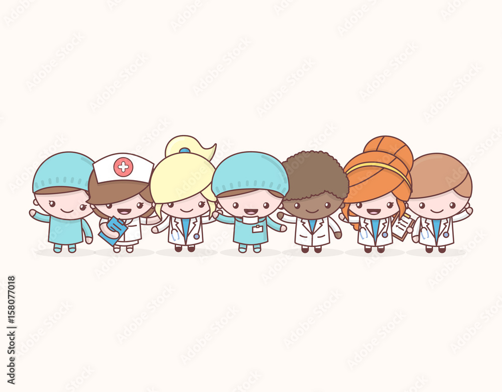 Cute chibi kawaii characters profession set. Hospital medical staff ...