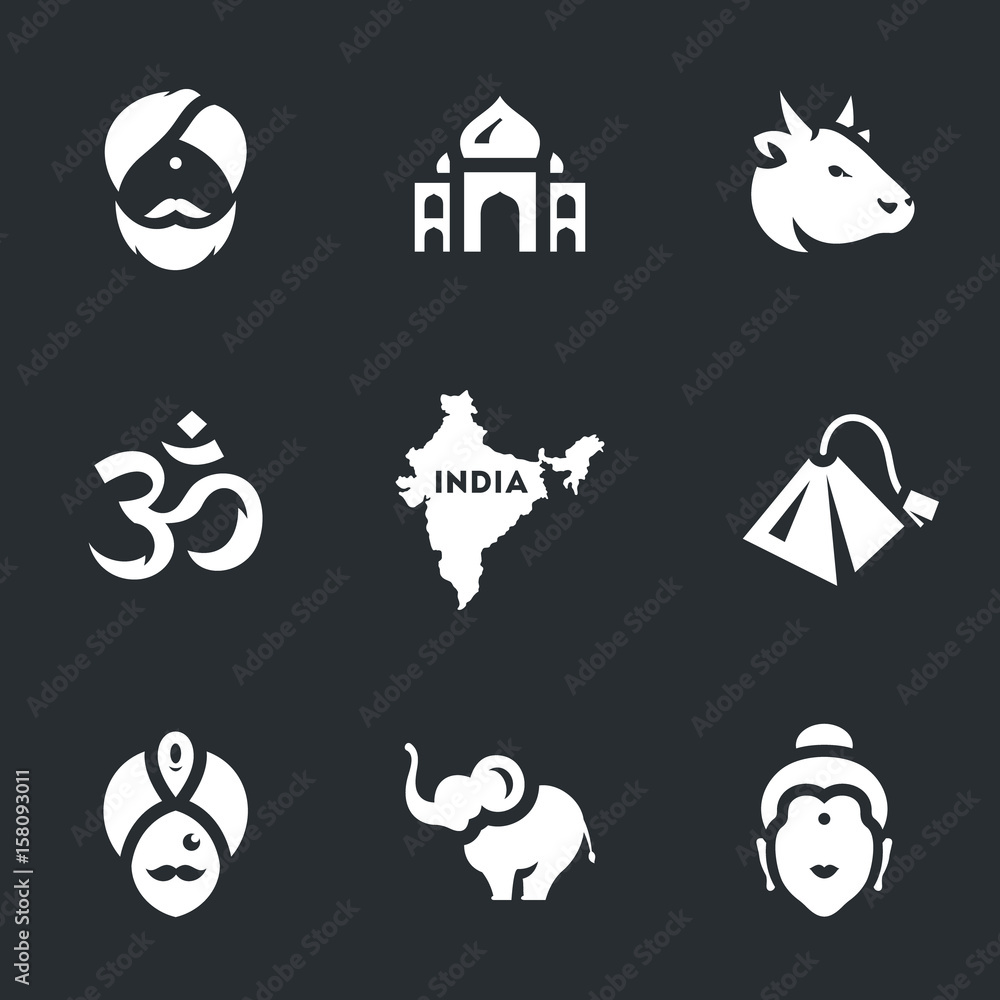 Vector Set of India Symbols Icons. Stock Vector | Adobe Stock