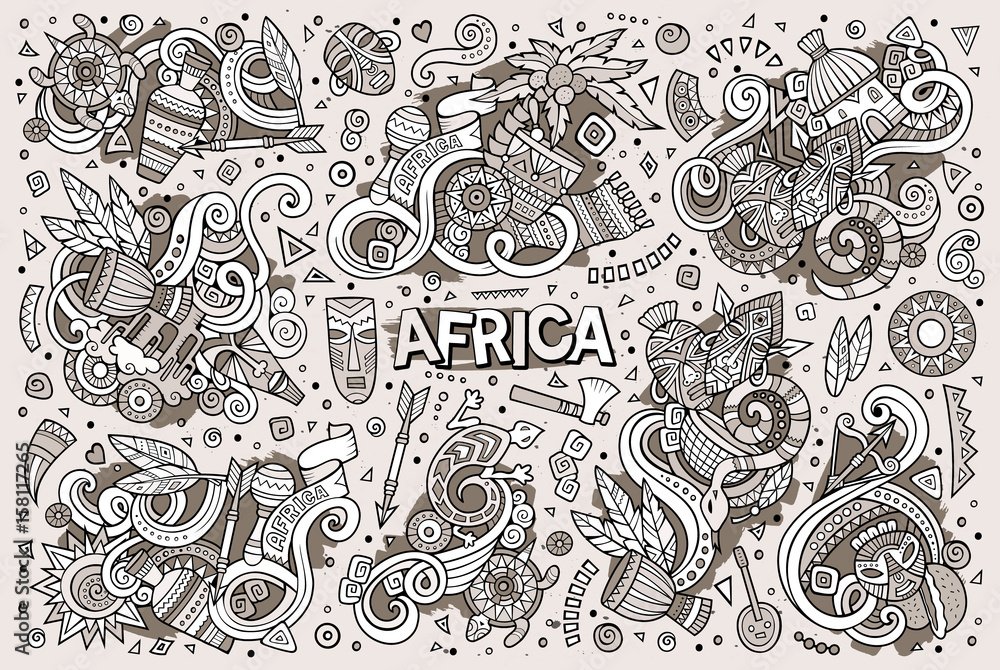 Vector doodle cartoon set of Africa designs Stock Vector | Adobe Stock