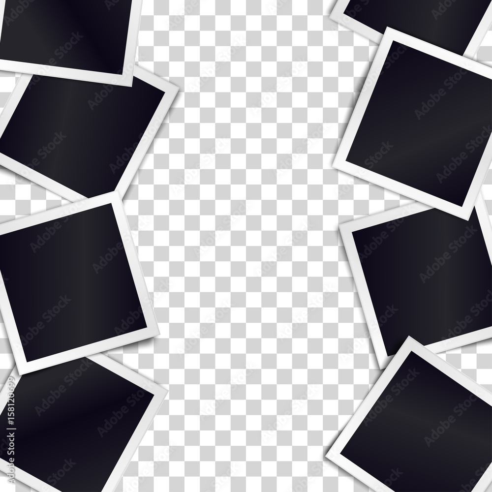 Border of realistic black photo frames on transparent background ...