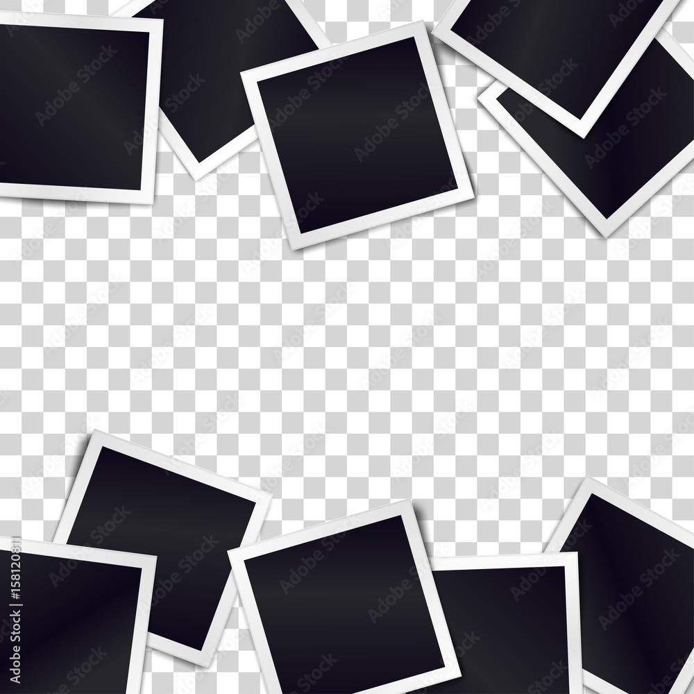 Border of realistic black photo frames on transparent background ...
