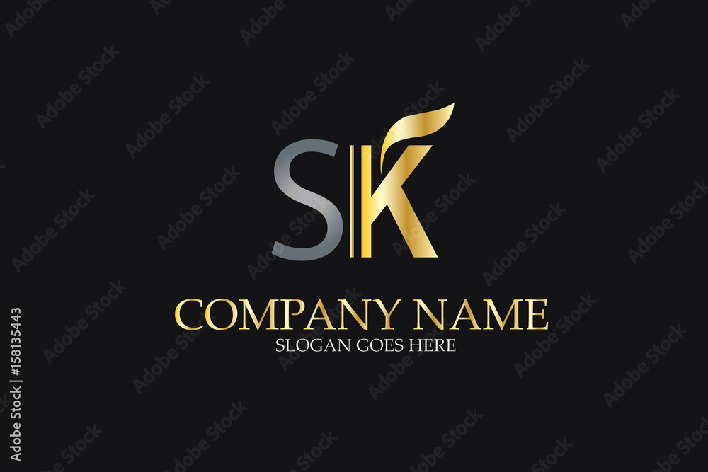SK Letter Logo Design in Golden and Metal Color Stock Vector | Adobe Stock