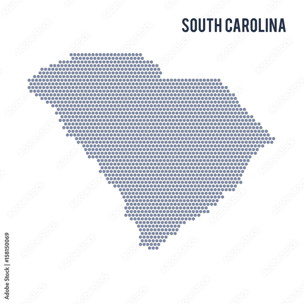 Vector hexagon map of State of South Carolina on a white background ...