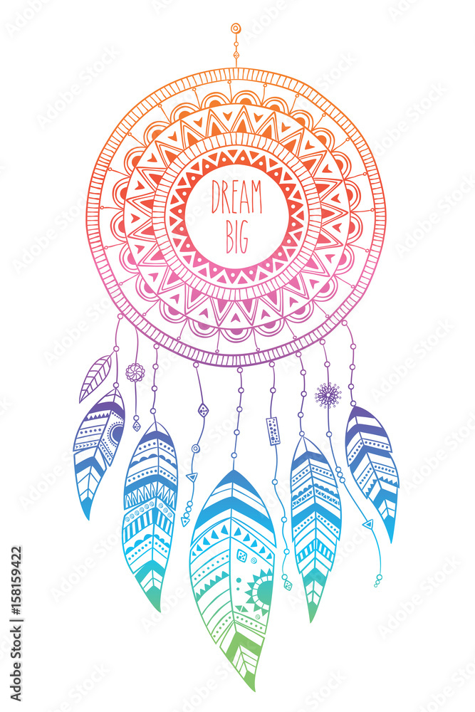Hand drawn illustration of dream catcher, native american poster Stock ...