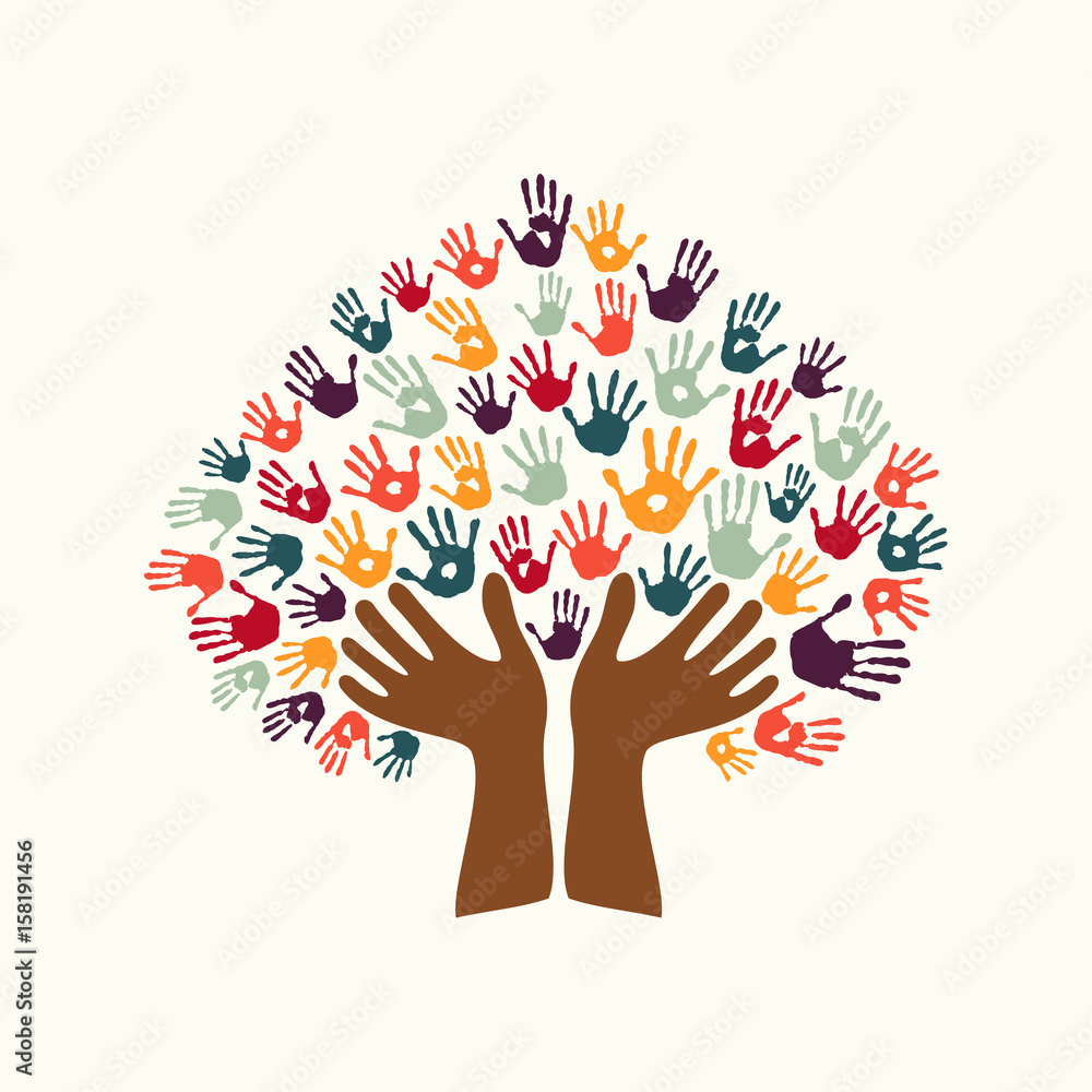 Hand print ethnic tree symbol of culture diversity Stock Vector | Adobe ...