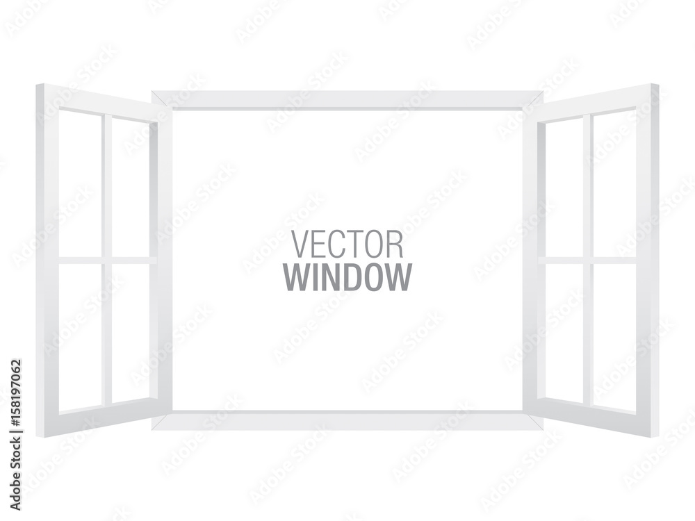 White vector window template, isolated on background. Two-sided opened ...