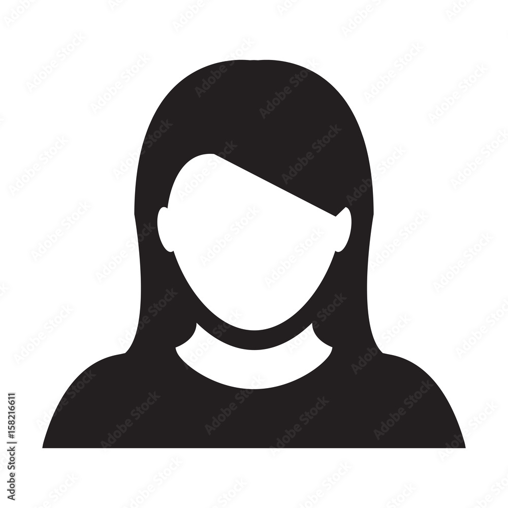 Woman User Icon - Flat Vector Person Profile Avatar in Glyph Pictogram ...