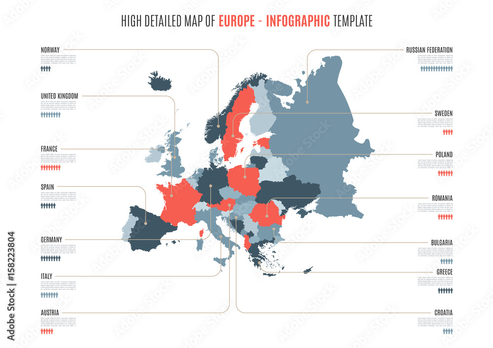 High detailed map of Europe. Vector template for infographics. Editable ...
